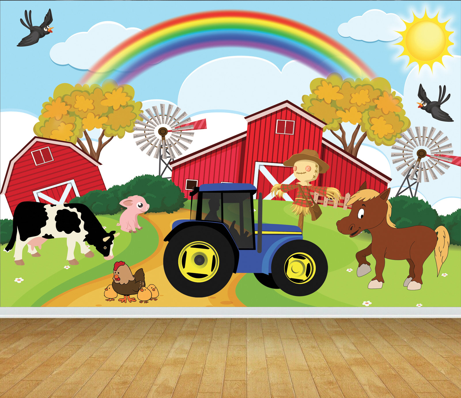 Kids Farm Animals Tractor Wallpaper Mural for Bedroom Playroom Games ...