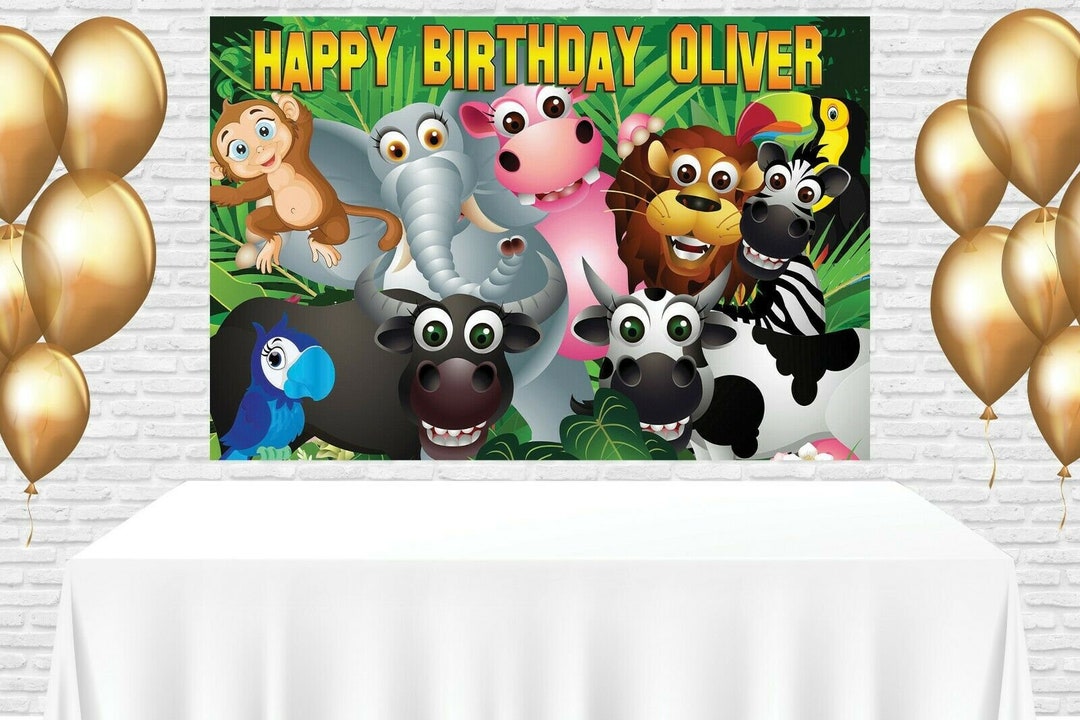 Kids Large Jungle Animals Zoo Safari Themed Personalised Name Poster ...