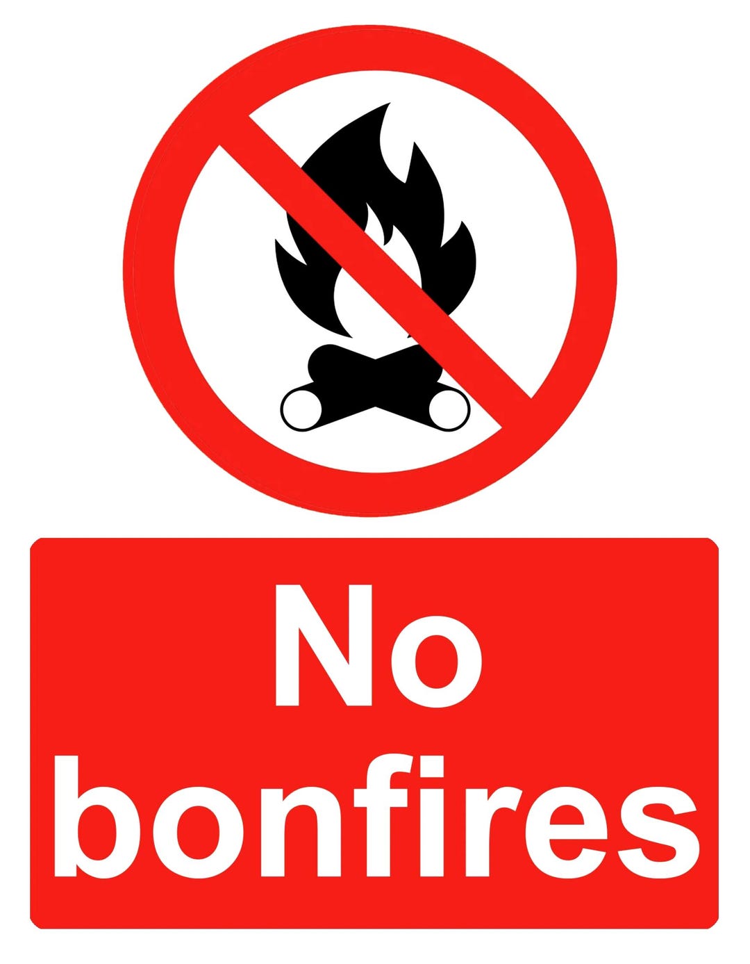 Red No Bonfires Health & Safety Warning Notice Sign Self Adhesive ...