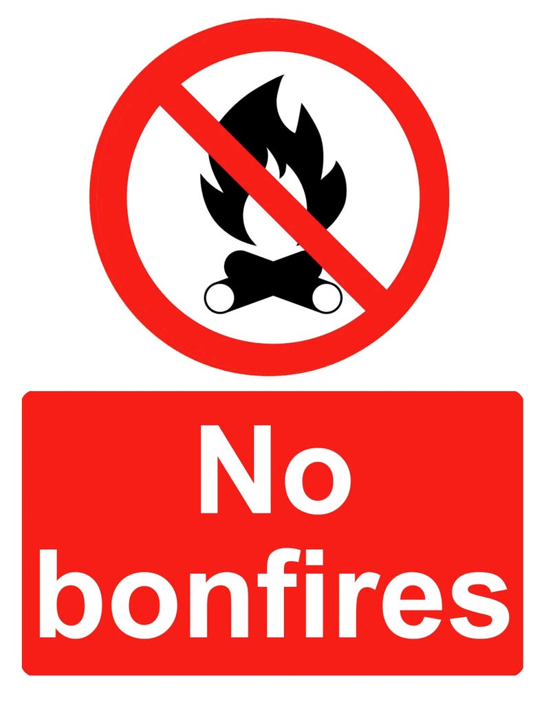 Red No Bonfires Health & Safety Warning Notice Sign Self Adhesive ...