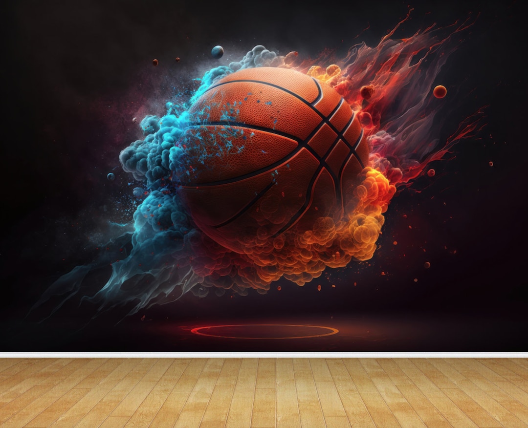 Basketball Sport Modern Hoop Theme Ball Fire Wallpaper Mural Bedroom ...