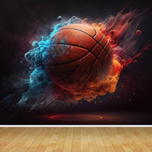 Basketball Sport Modern Hoop Theme Ball Fire Wallpaper Mural Bedroom ...