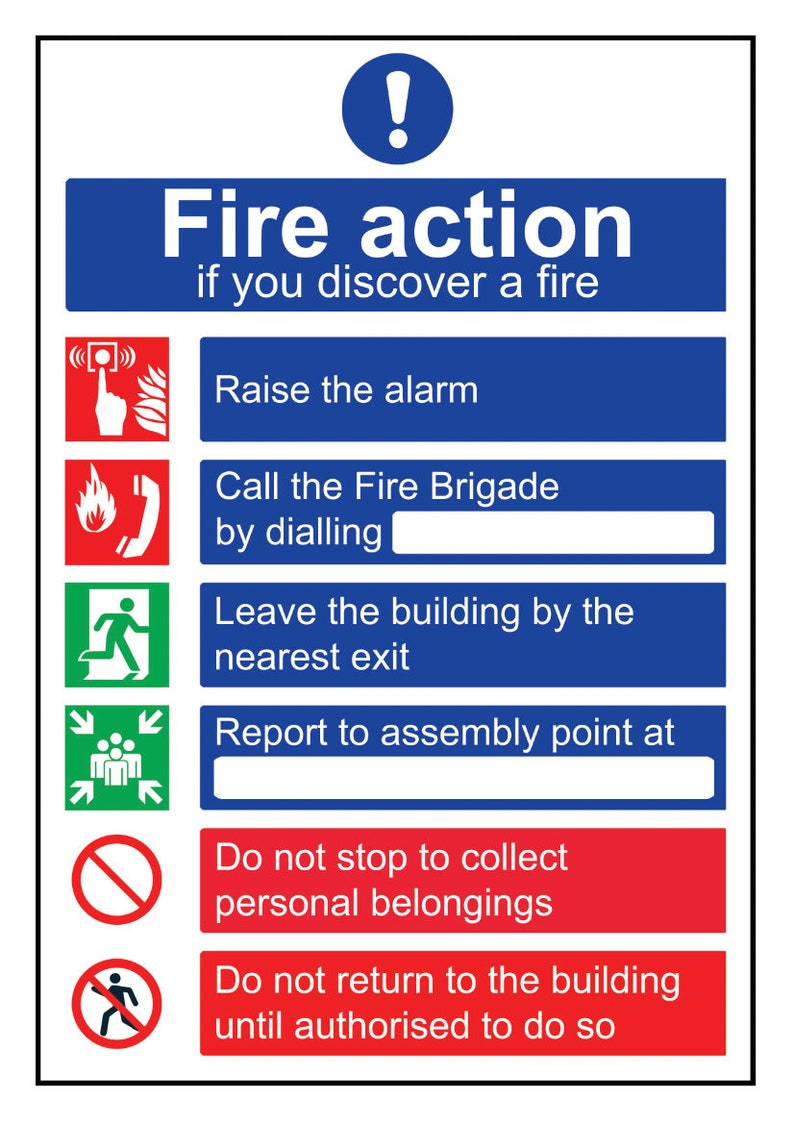 Small Large Poster Fire Safety Fire Action Procedures Safety for ...