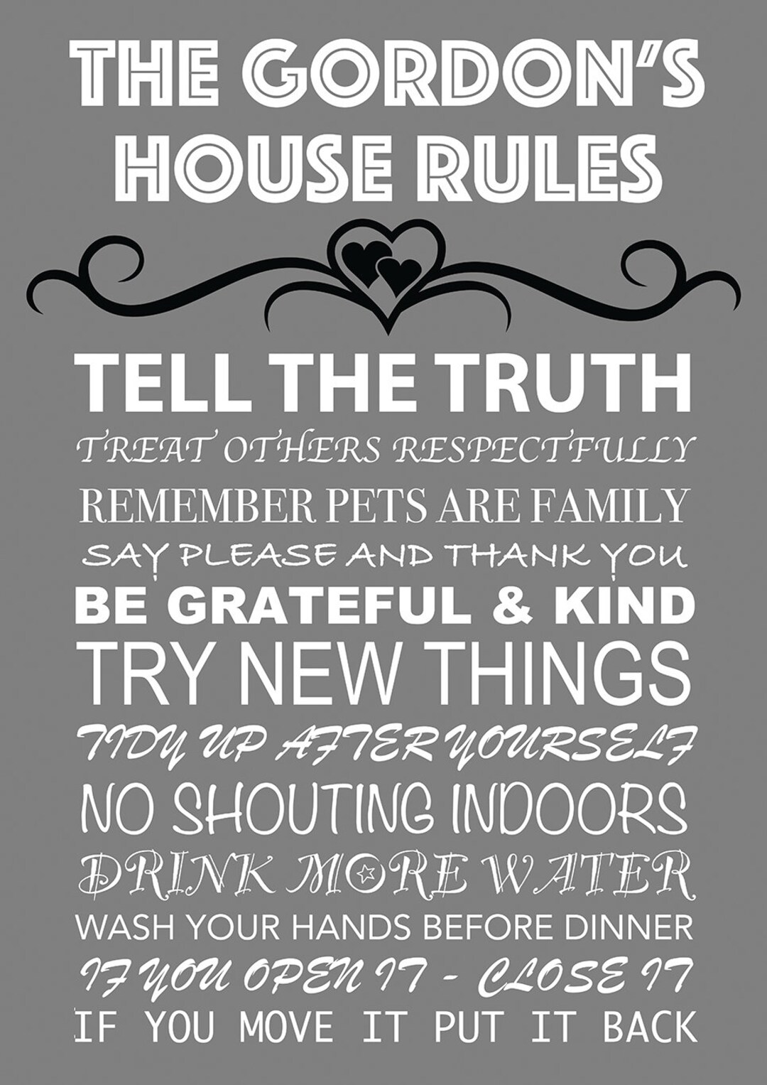 Personalised Text Bespoke Wording Family House Rules Home Rules Bespoke ...