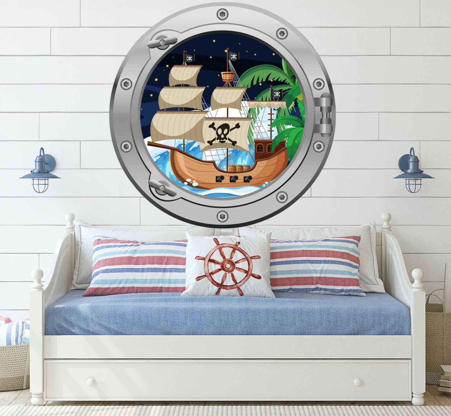 Large Small Animated Pirate Ship Pirates Port Hole Silver or Gold ...