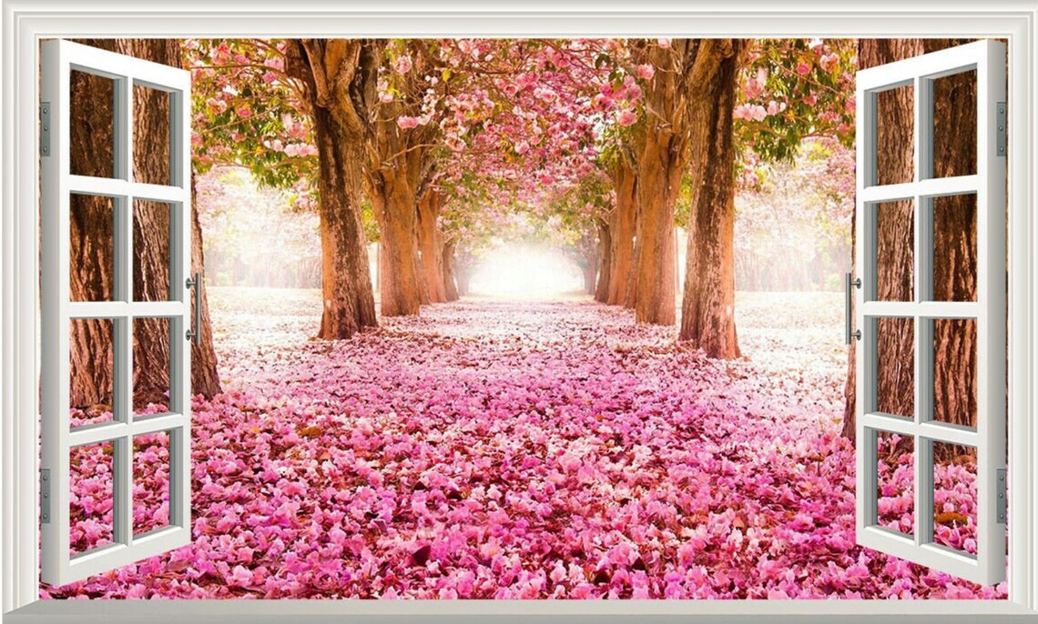 Pink Blossom Trees Flowers Arch Design Decal Adhesive Vinyl Sticker ...
