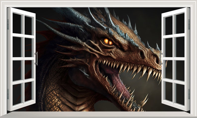 Fantasy Dragon Magic Window Design Self Adhesive Sticker Wall Decal ...