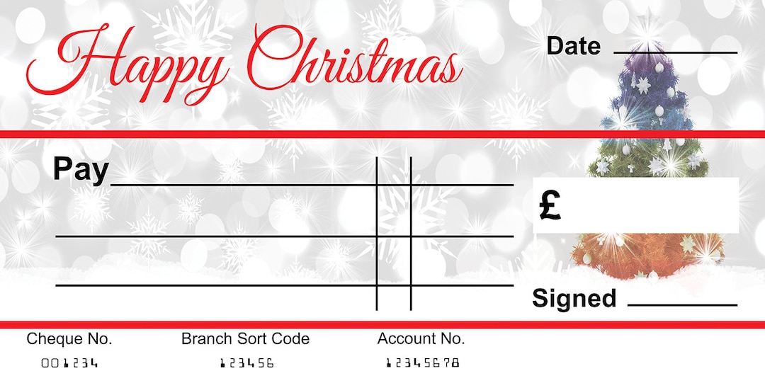 EXTRA Large Giant BLANK Cheque Happy Christmas Gift of Money Present Re ...