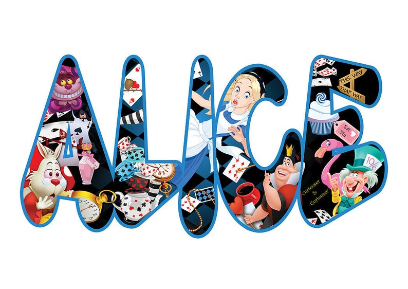 Alice in Wonderland Bespoke Name Letters With Characters Within Print ...