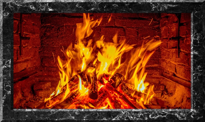 Small and Very Large Adhesive Sticker Decal of Fireplace Fire With ...