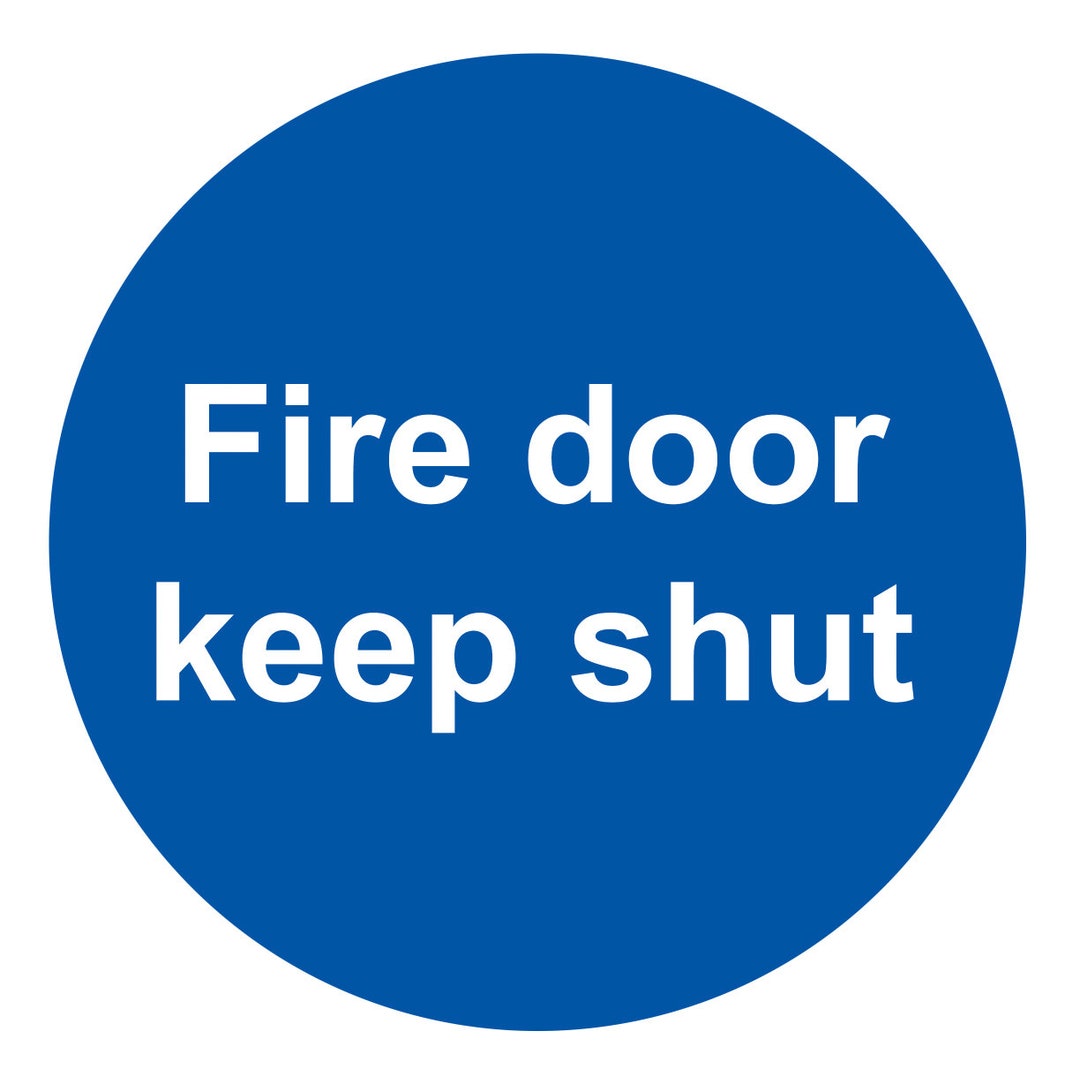Fire Door Keep Shut Safety Warning Blue Circle on White SQUARE Adhesive ...