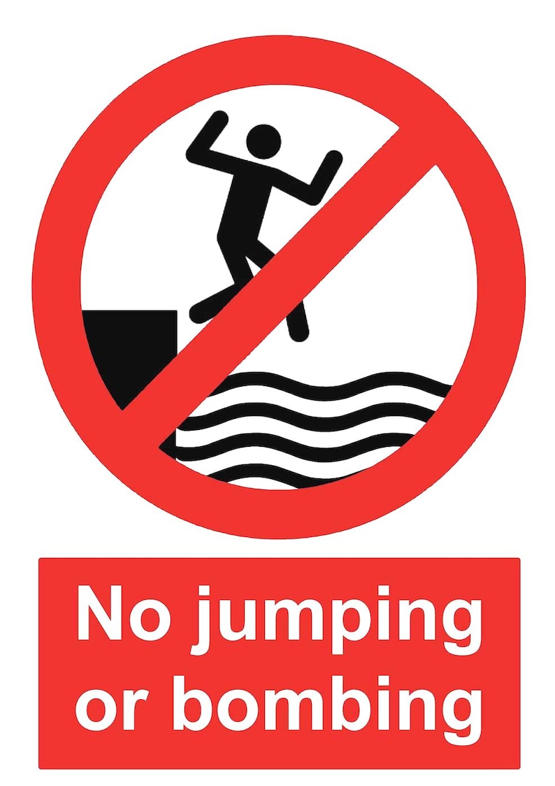 No Jumping or Bombing Red Warning Notice Sign Swimming Pool Self ...