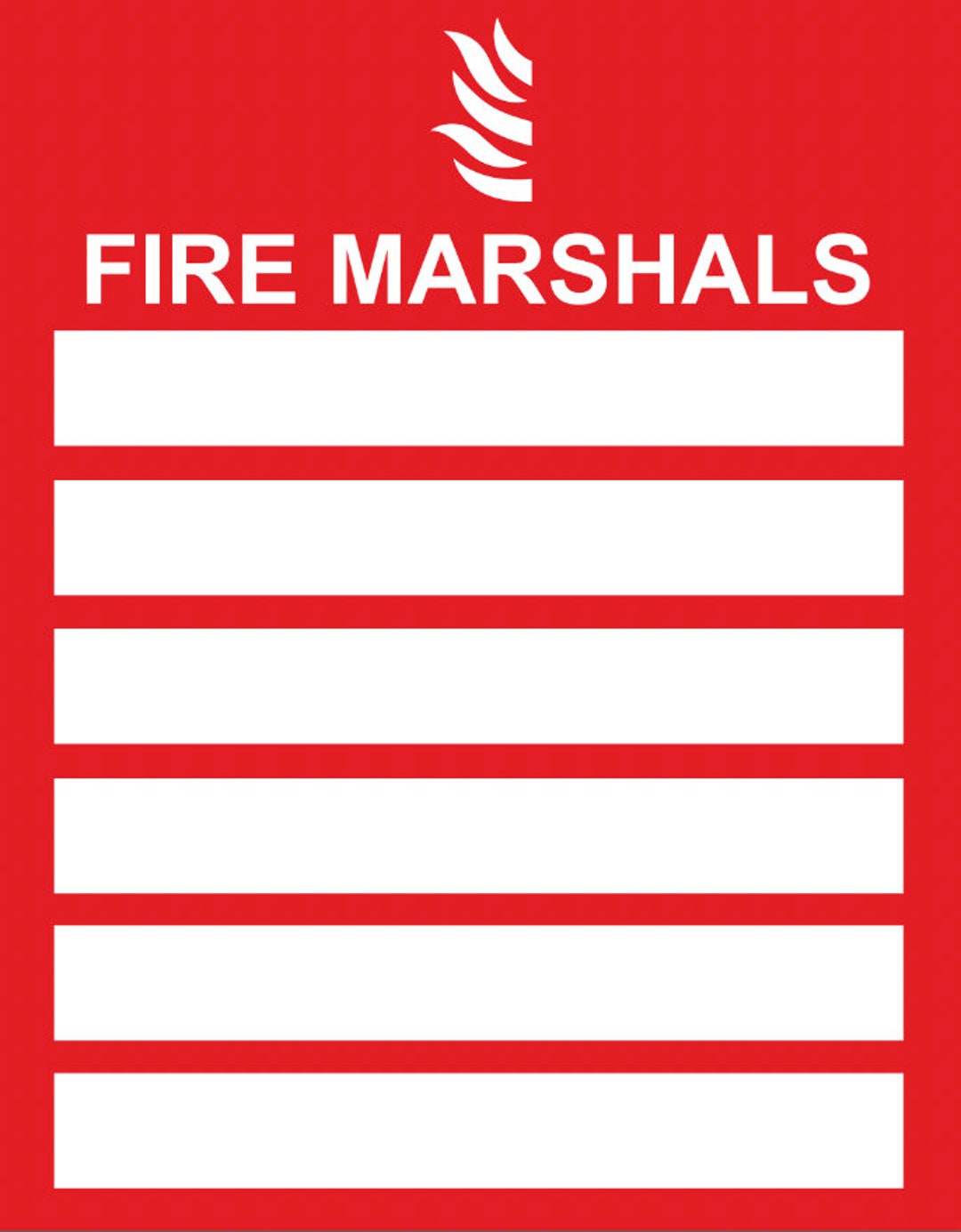 A5 A4 or A3 Size Your Fire Marshals Are Names List Safety Advisory ...