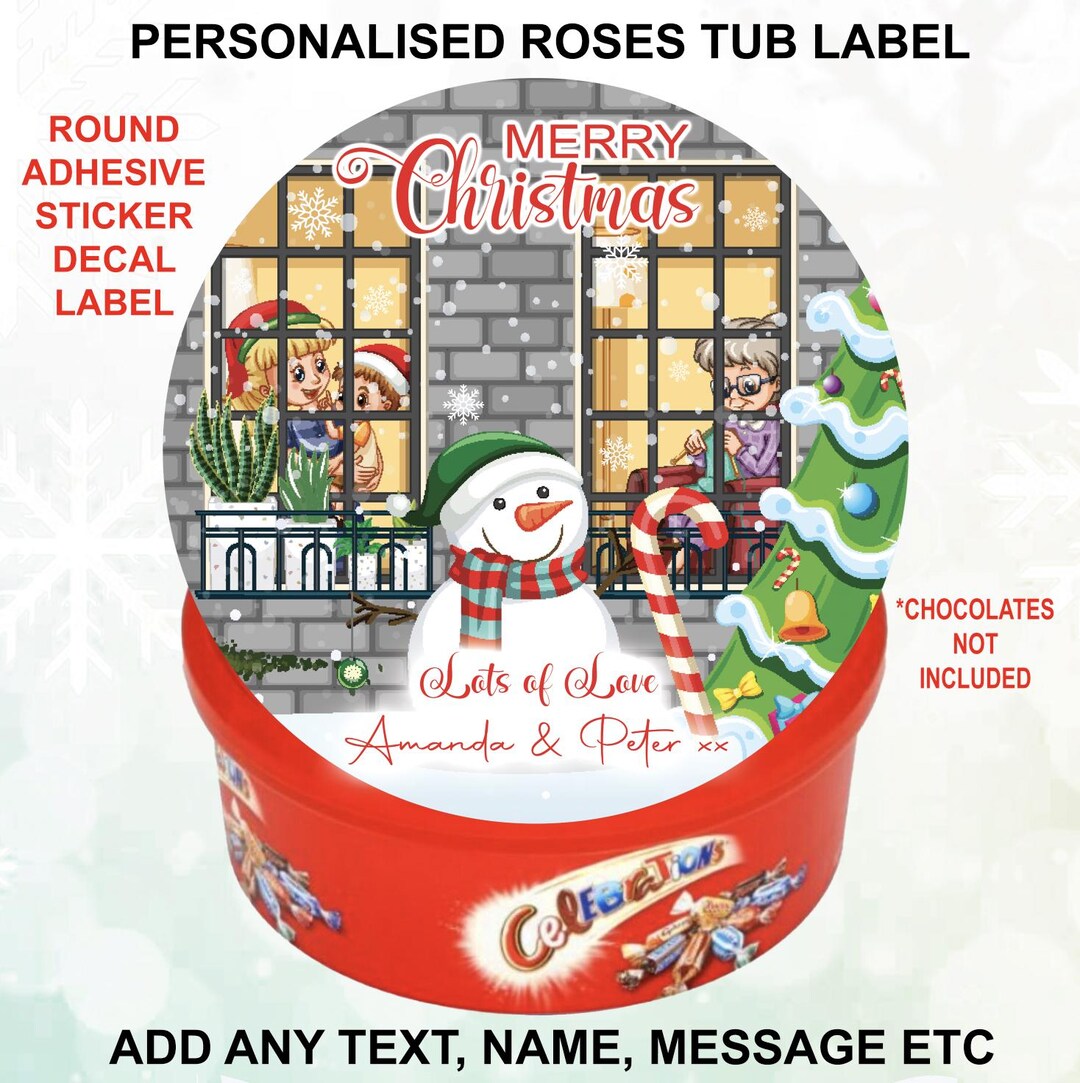 Chocolate Sweet Tin Tub Round Circular Personalised Label Self Adhesive ...