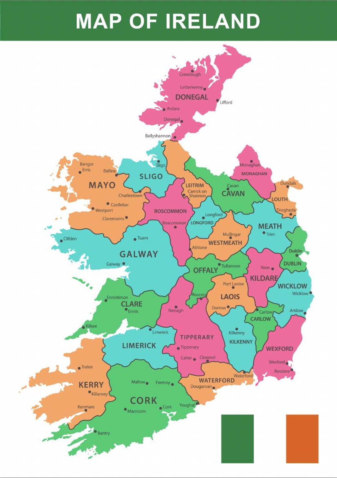 Detailed Map Ireland Irish Map Geography Learning Educational Wall ...