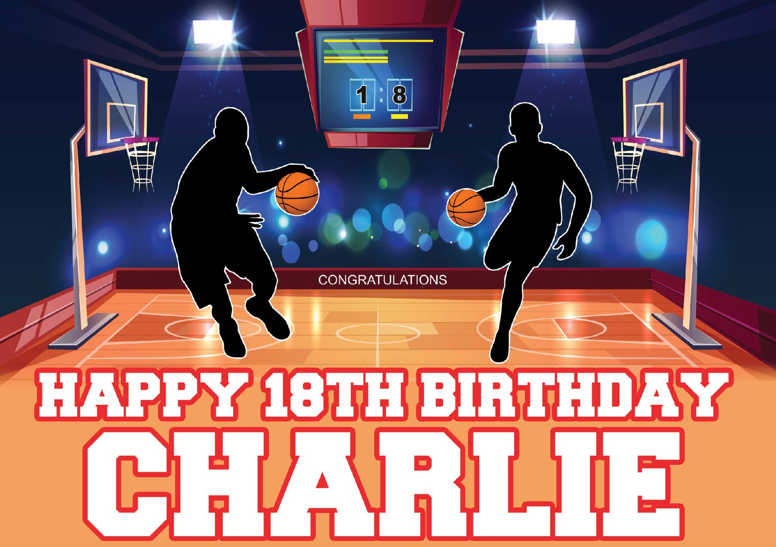 2 Sizes A0 & A1 Basketball Sport Court Theme Personalised Name Text ...