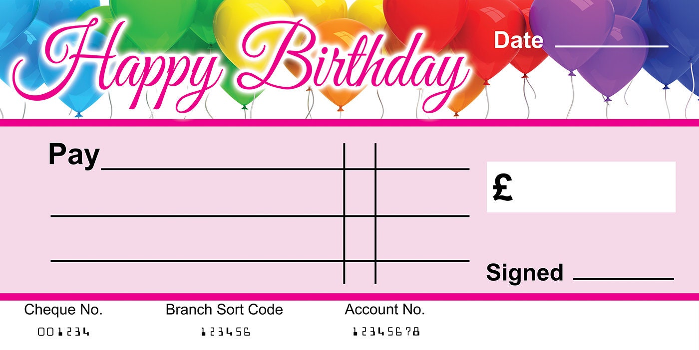 EXTRA Large Giant BLANK Cheque Happy Birthday Gift of Money Present Re ...