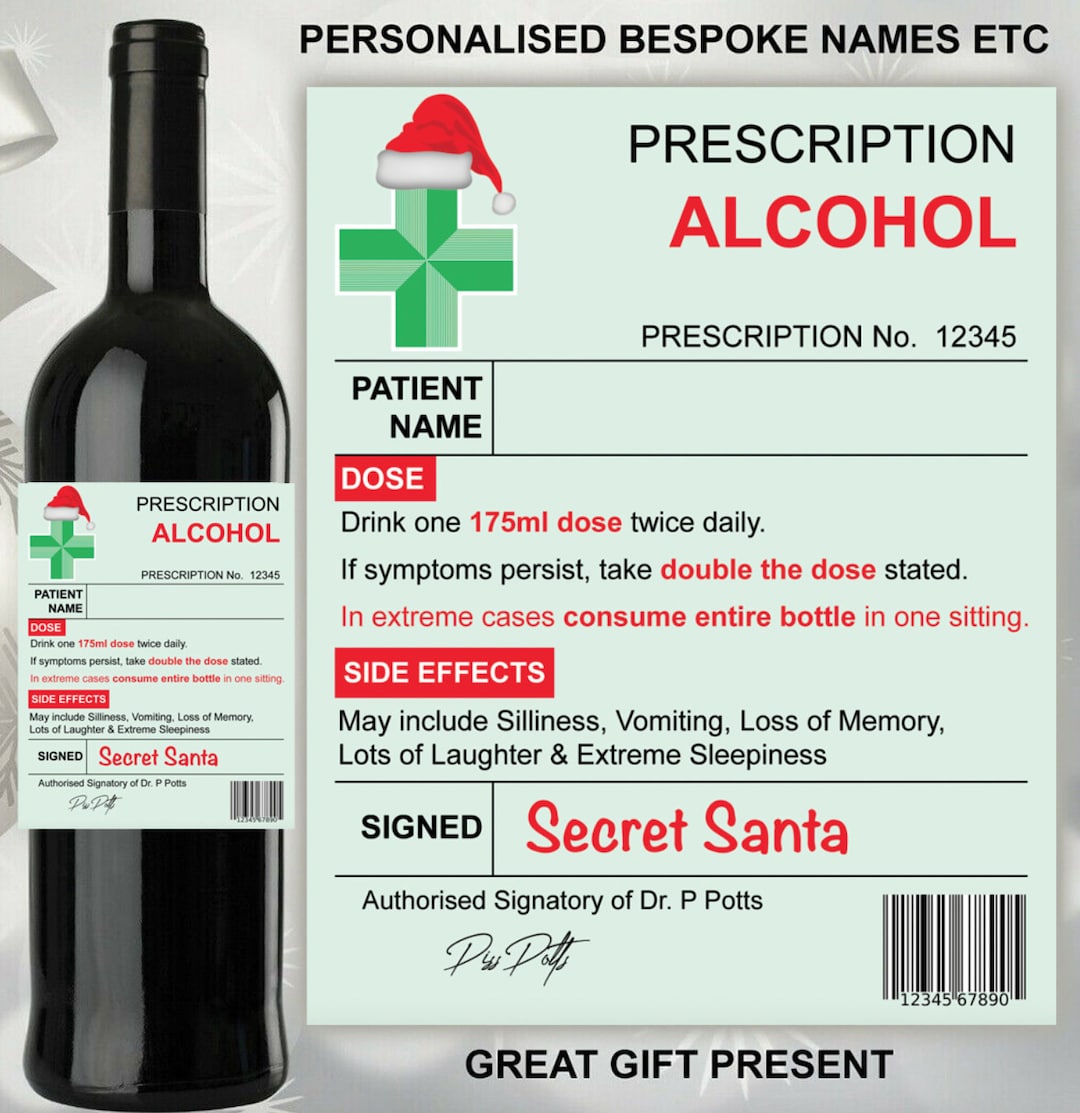 Bespoke Custom Names Text Personalised Prescription Wine Bottle Alcohol ...