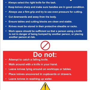 Use Knives Safely Checklist Health & Safety Restaurant Kitchen Cafe ...