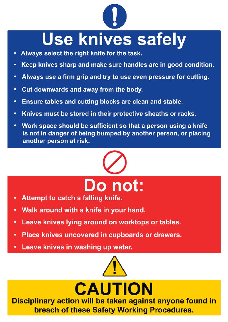 Poster Print Notice Health & Safety Use Knives Safely Checklist ...