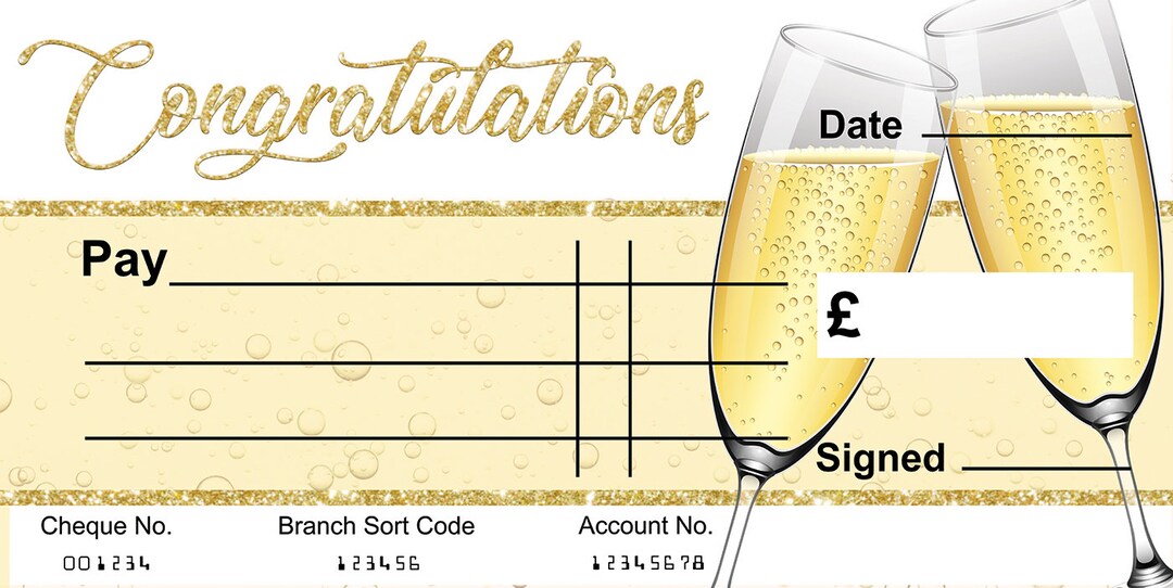 Large Giant BLANK Cheque Congratulations Gift of Money Present Reusable ...