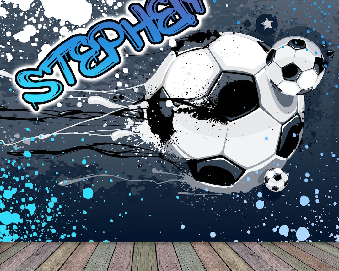 Personalised Name Football Theme Ball Soccer Modern Graffiti Wallpaper ...