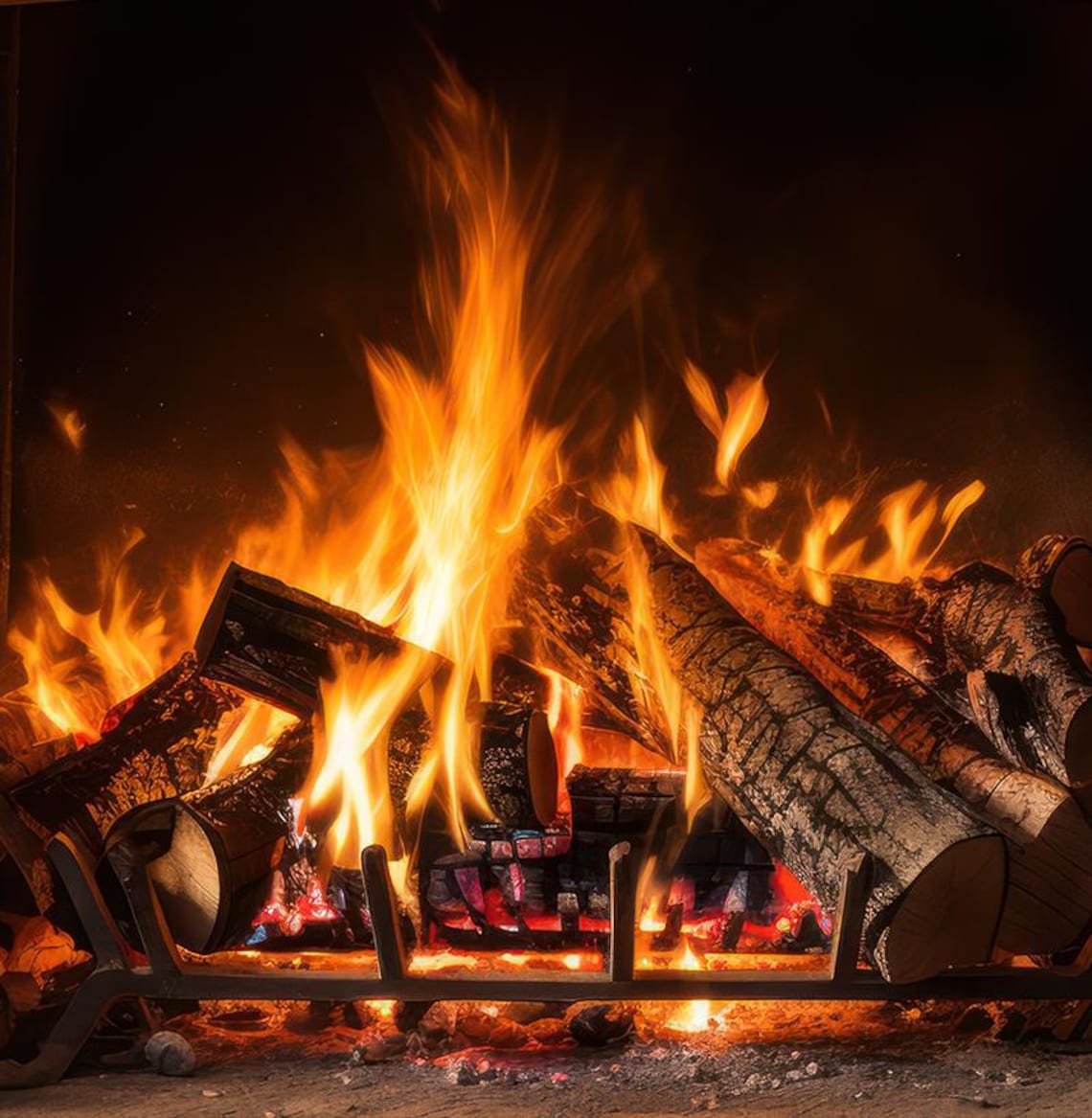 Christmas Fireplace Logs Fire Hearth Backdrop Grotto Santa Father ...