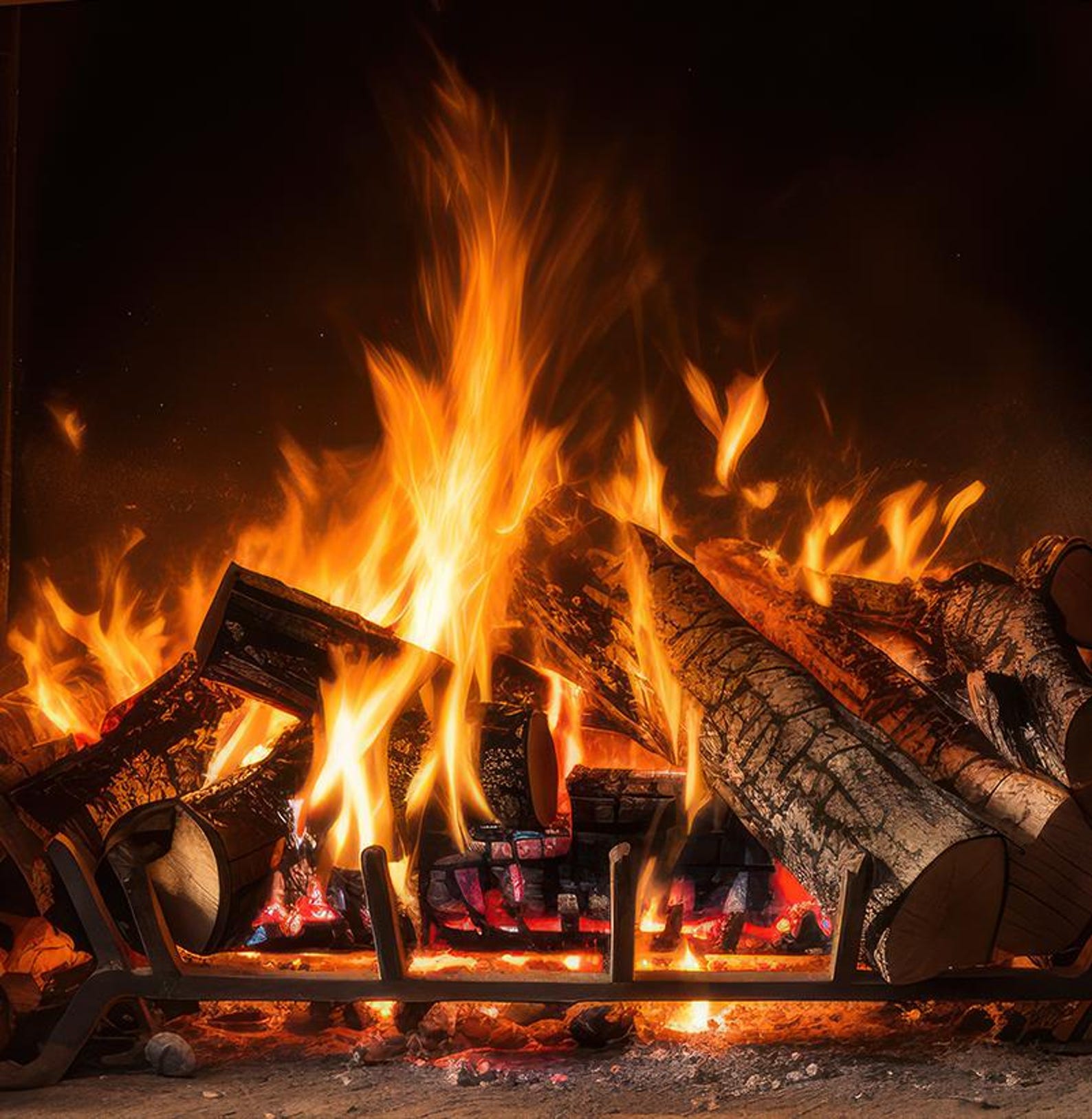 Christmas Fireplace Logs Fire Hearth Backdrop Grotto Santa Father ...