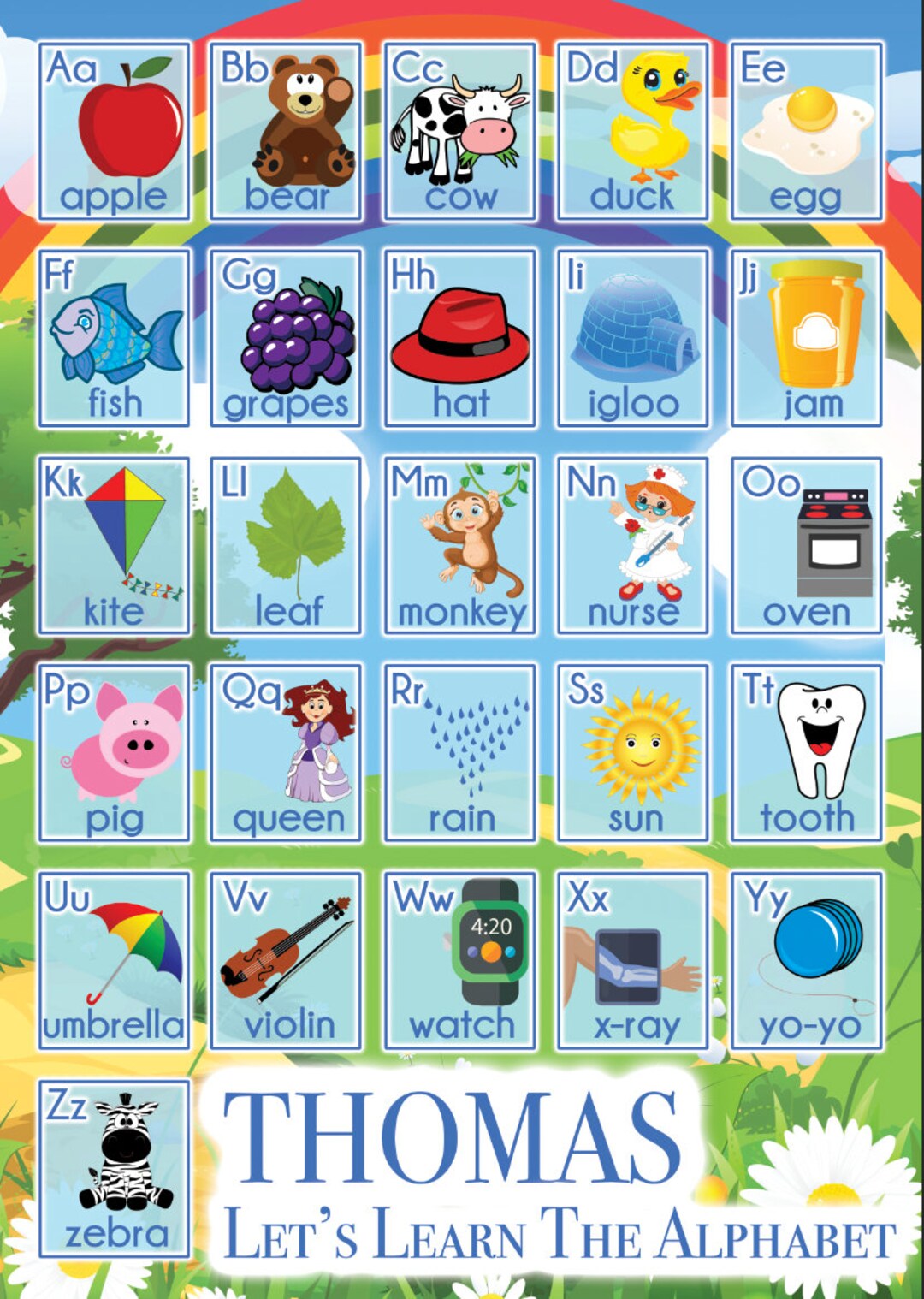 Personalised Name Wall Graphic Poster Lets Learn the Alphabet Letters ...