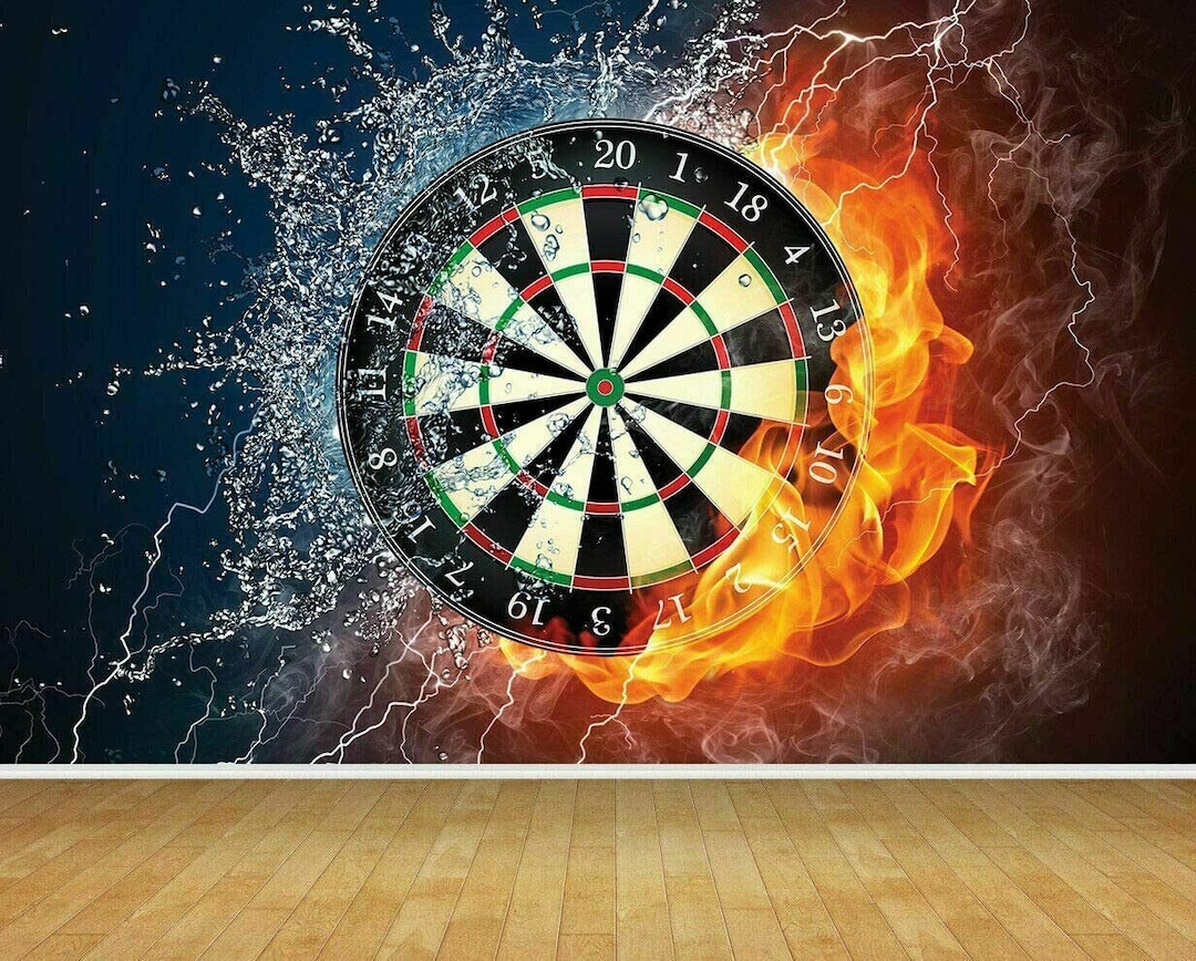 Dartboard Darts Flames Fire Wallpaper Mural for Bedroom Playroom Games ...