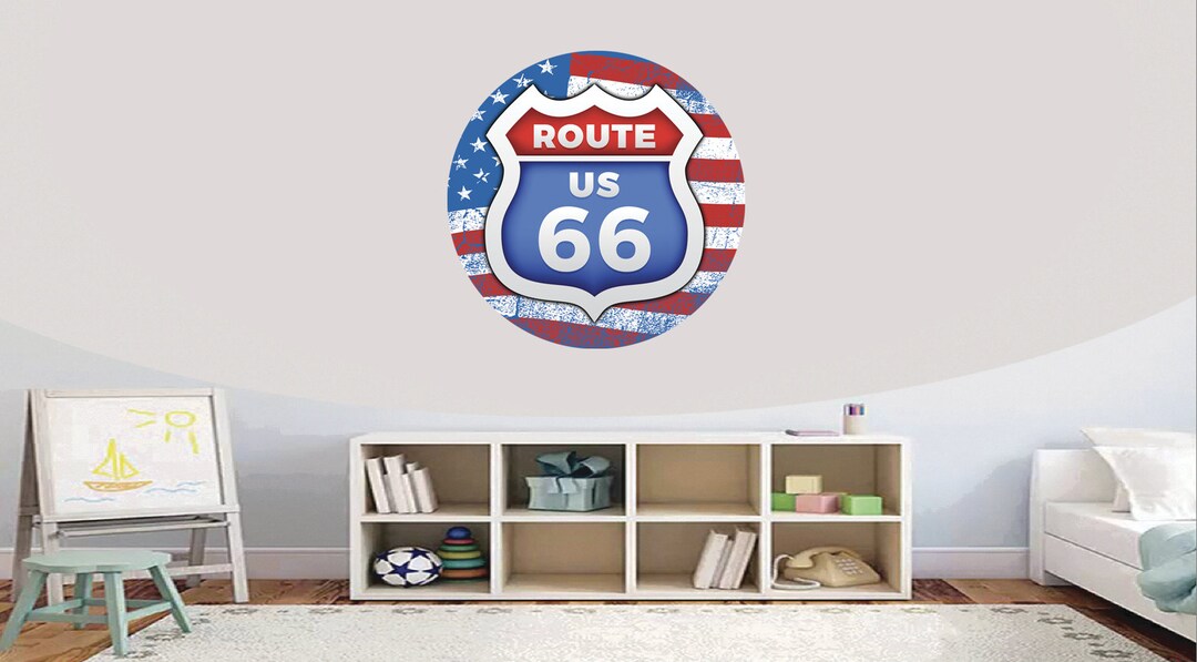 LARGE (2 Sizes) USA Route 66 Road Journey Design Round Wall Adhesive ...