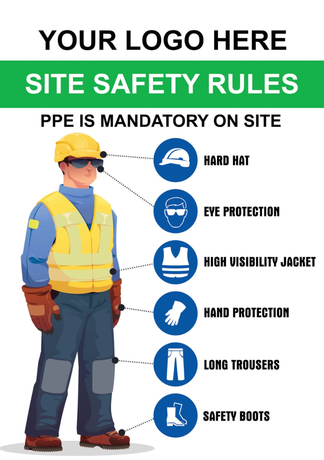 Site Health & Safety Construction Sign Notice With Logo PPE Required ...