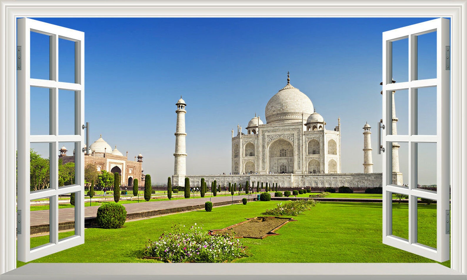 India Taj Mahal Temple Magic Window Wall Art Self Adhesive Sticker ...