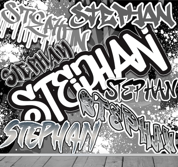 Grey White Black Graffiti Style Modern Personalised Name - Etsy