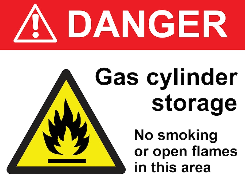 Danger Gas Cylinder Storage No Smoking or Open Flames in This Area ...