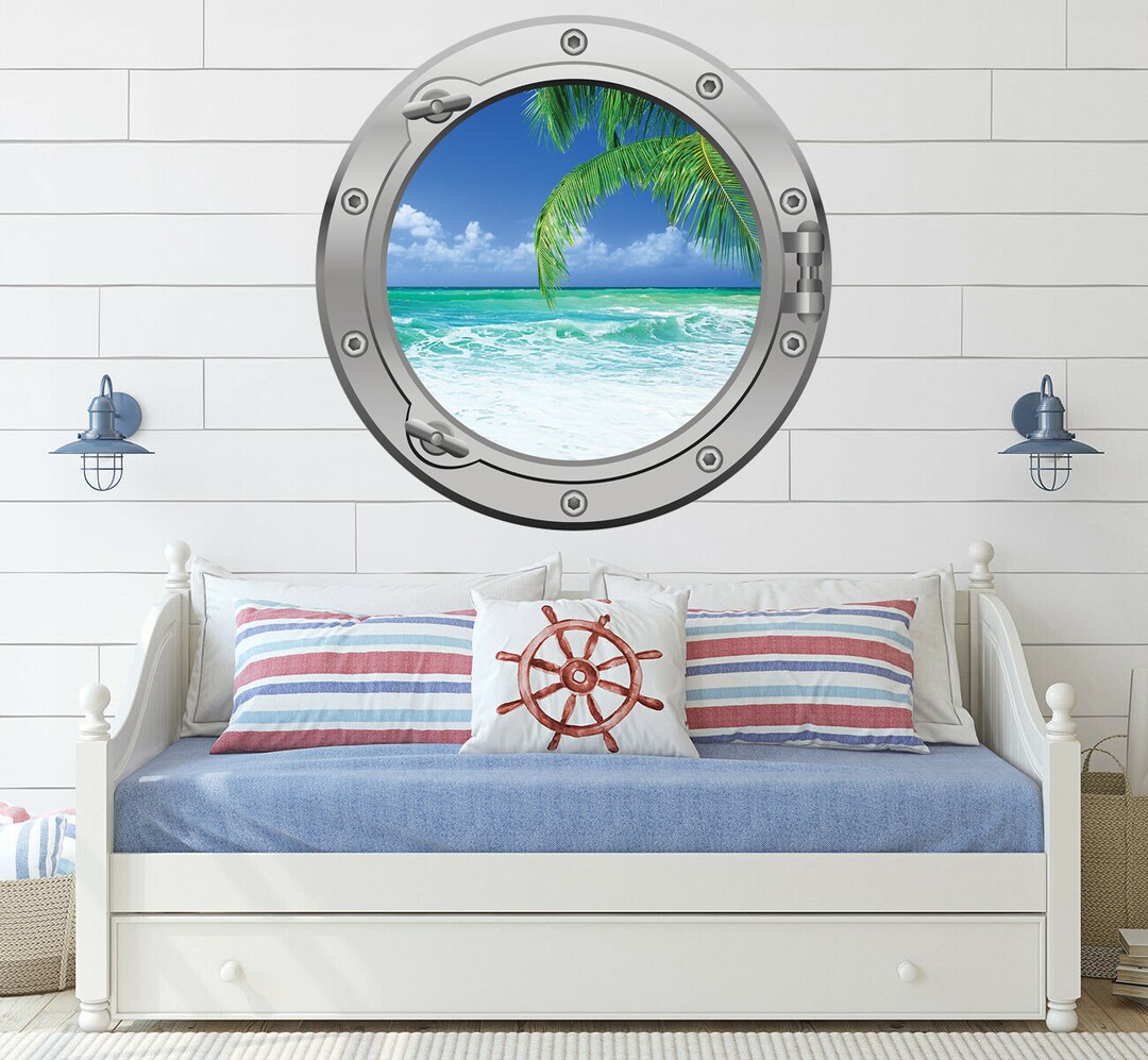 Large Beach Sea Paradise Palm Tree Port Hole Silver or Gold Porthole ...