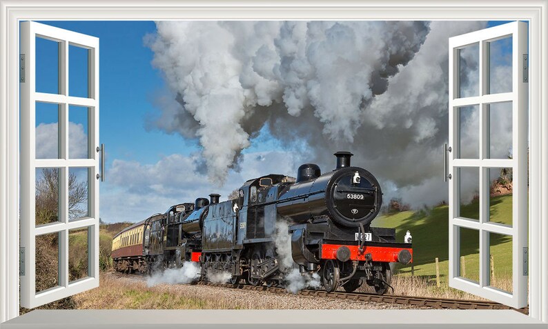 Old Fashioned Steam Train Decal Adhesive Vinyl Sticker Magic Window ...