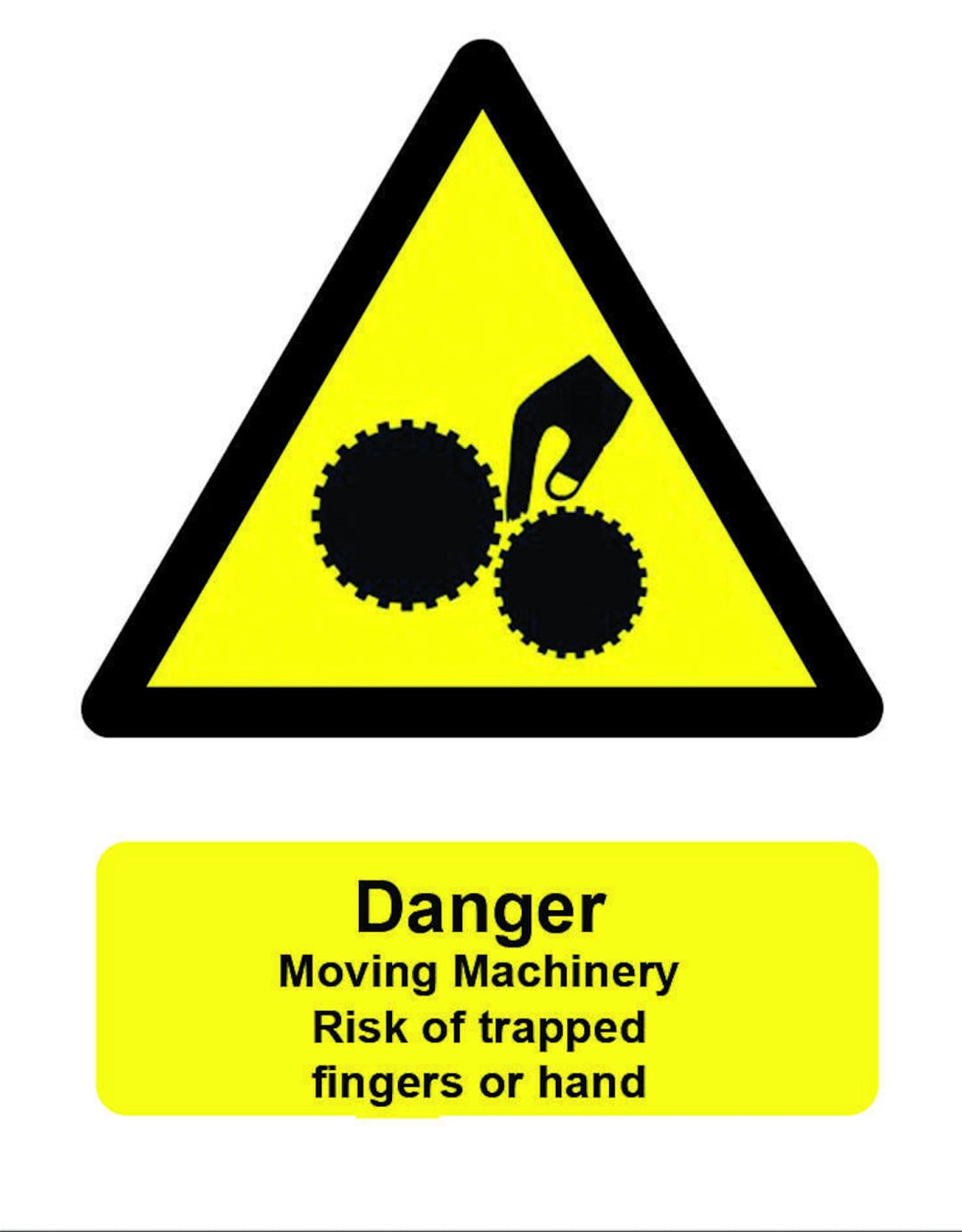 Danger Moving Machinery Risk of Trapped Fingers or Hand Yellow Warning ...