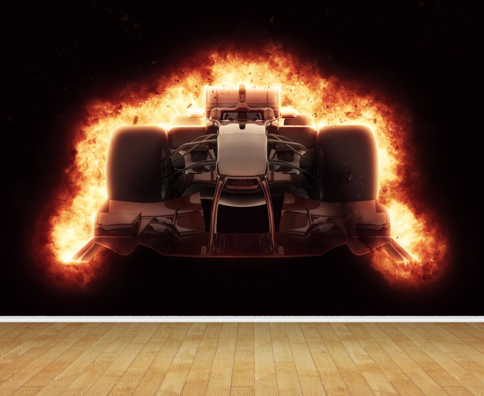 Modern Sports Car Formula 1 One Racing Car Fire Wallpaper Mural for ...