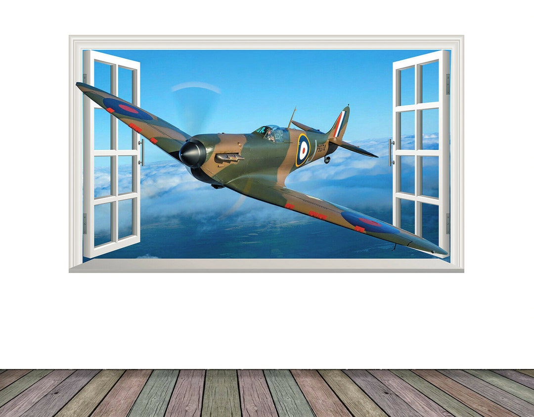 Spitfire Spit Fire Plan Rafl Window Wall Art Adhesive Sticker Decal ...