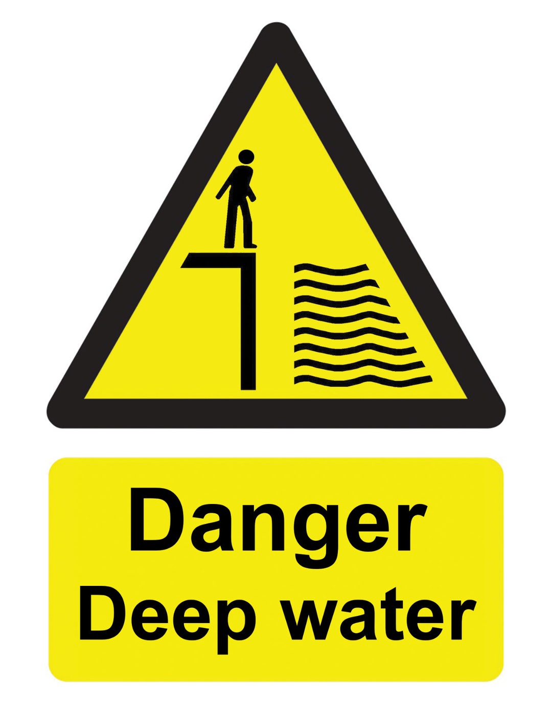 Caution Yellow Warning Danger Deep Water Printed Notice Sign Signage ...