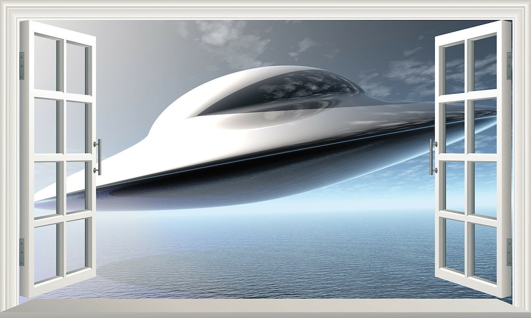 UFO Alien Flying Saucer Craft Magic Window Wall Art Self Adhesive ...