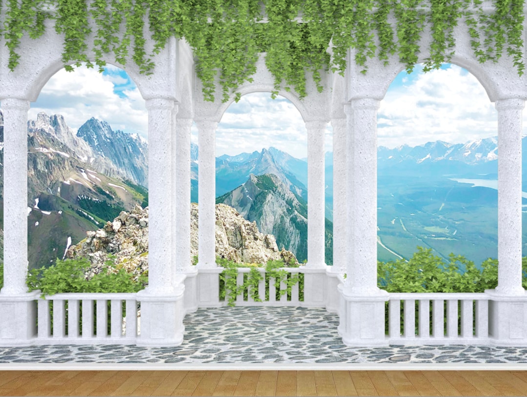 Buy Veranda Mountain View Scenic Terrace Columns Wallpaper Mural Wall ...