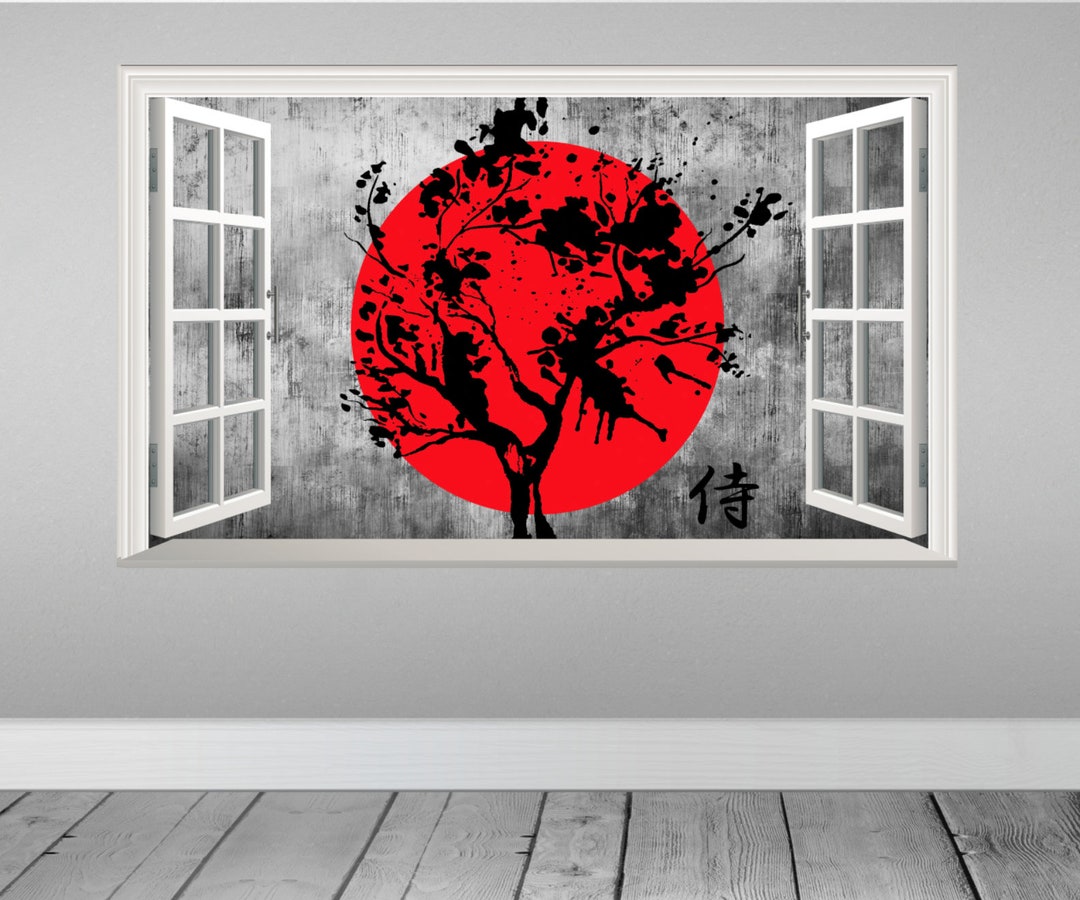 Japan Japanese Flag Cherry Blossom Tree Magic Window Decal Adhesive ...