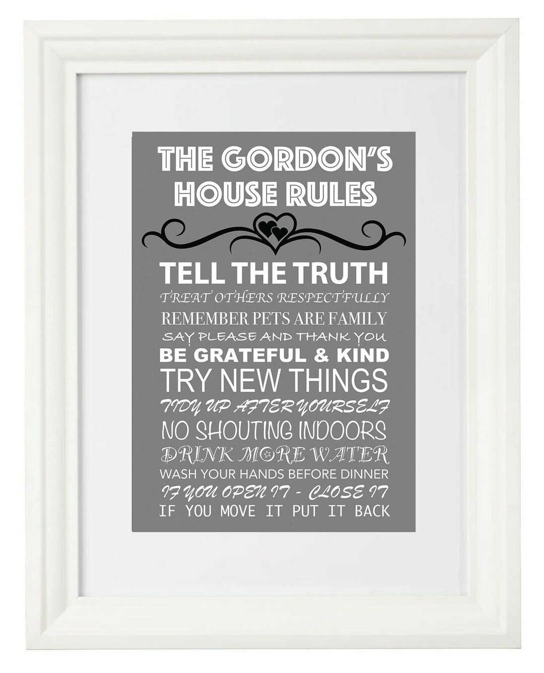 Framed Personalised Bespoke ANY Text Wording House Rules Home Family ...