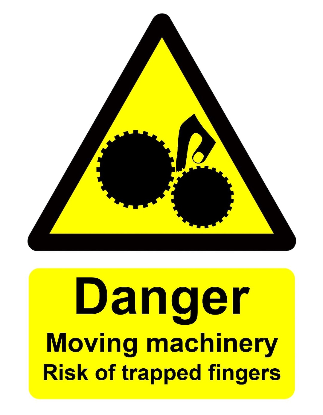 Danger Moving Machinery Risk of Trapped Fingers Yellow Warning Notice ...