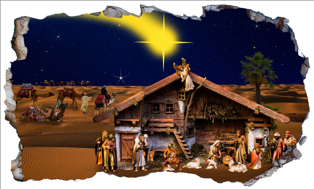 Large Christmas Scene Nativity Play Jesus Wise Men Kings Christmas Tree ...