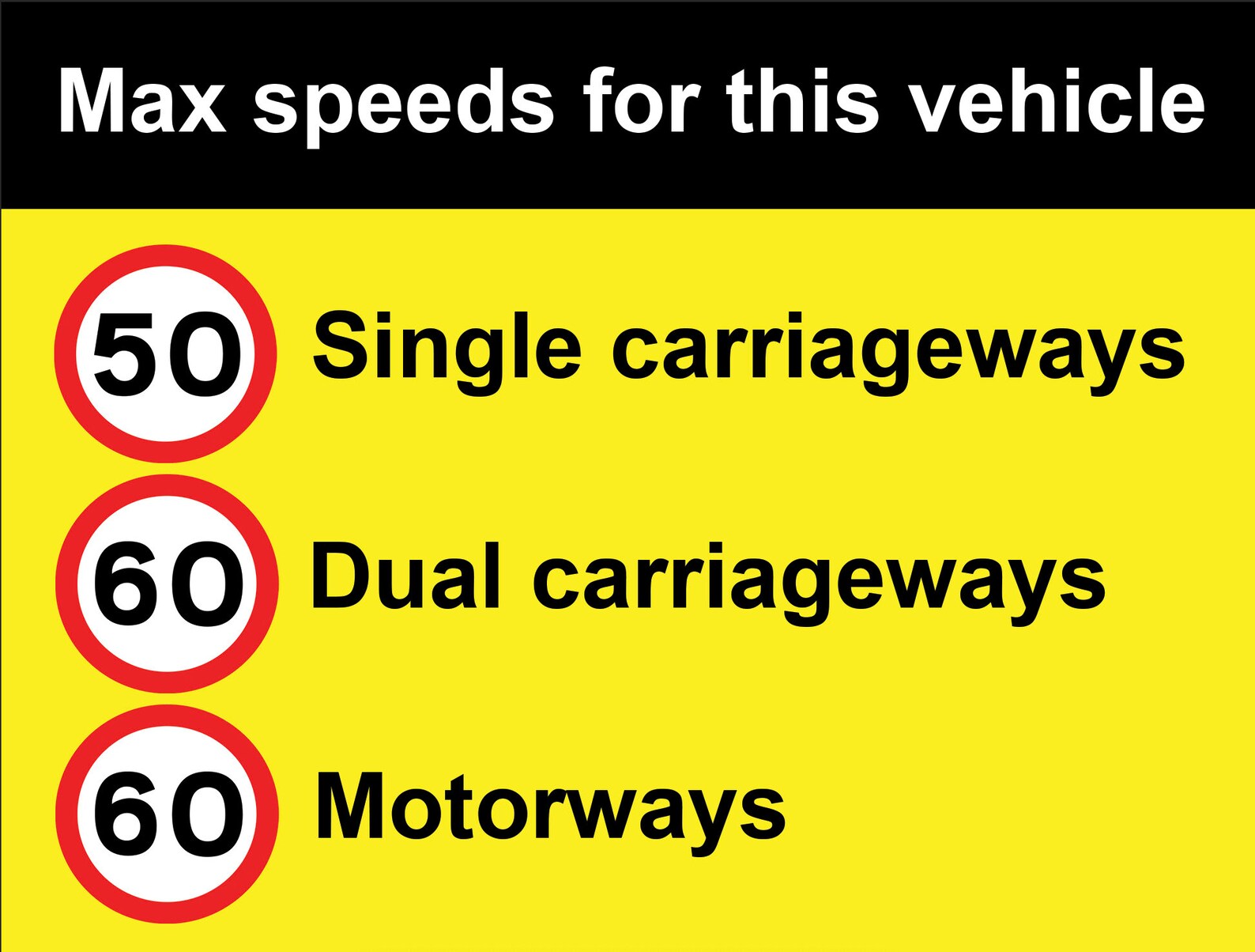 Please Note Max Speeds for This Vehicle 50 60 Van Lorry Caravan Dual ...