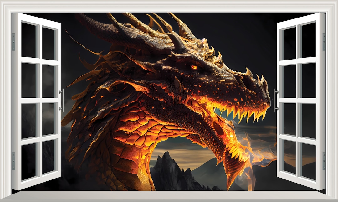 Fantasy Dragon Magic Window Design Self Adhesive Sticker Wall Decal ...