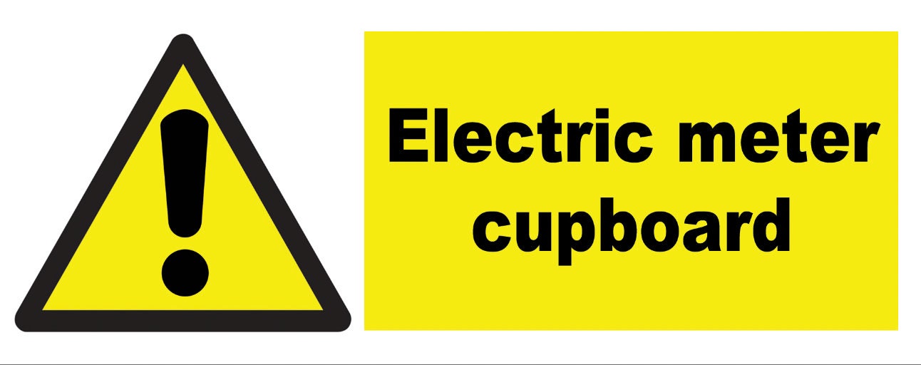 Caution Warning Notice Sign Electric Meter Cupboard Yellow Window Self ...